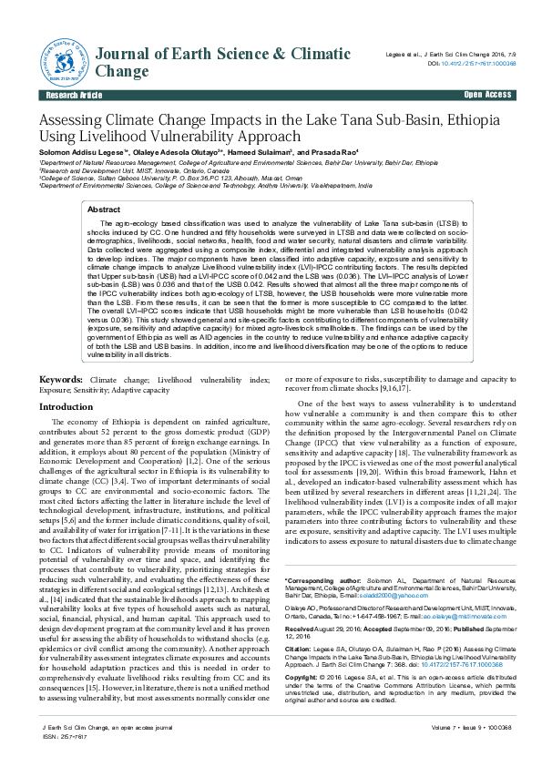 (PDF) Assessing Climate Change Impacts in the Lake Tana Sub-Basin ...