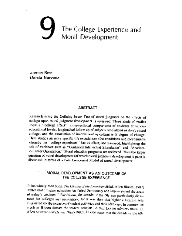 (PDF) The college experience and moral development
