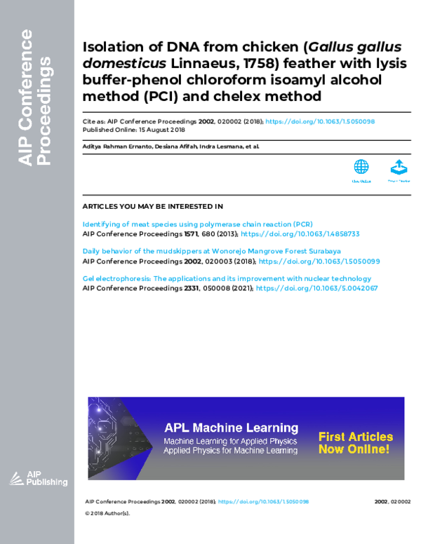 (PDF) Isolation of DNA from chicken (Gallus gallus domesticus Linnaeus ...