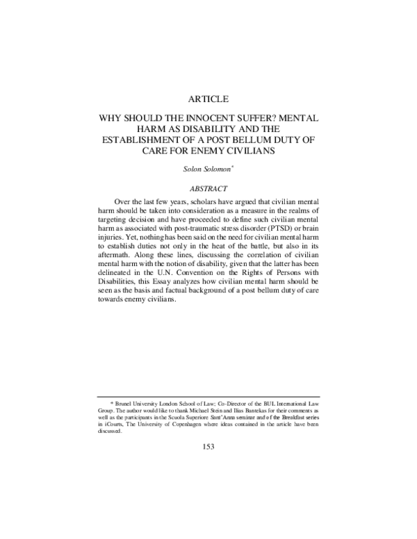 (PDF) Why Should the Innocent Suffer Mental Harm as Disability and the