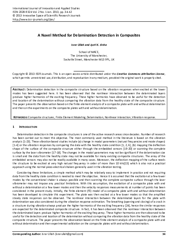 Pdf Vibration Based Delamination Detection In A Composite Plate