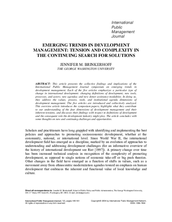 (PDF) Emerging Trends in Development Management: Tension and Complexity ...