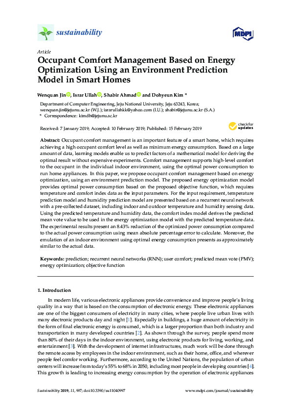 (PDF) Occupant Comfort Management Based on Energy Optimization Using an Environment Prediction ...