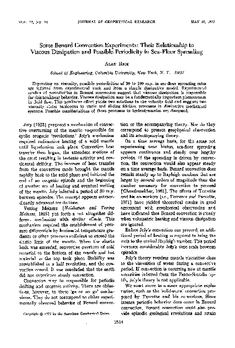(PDF) Some Benard convection experiments: Their relationship to viscous ...