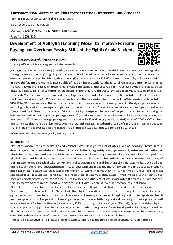 (PDF) Development of Volleyball Learning Model to Improve Forearm Passing and Overhead Passing ...