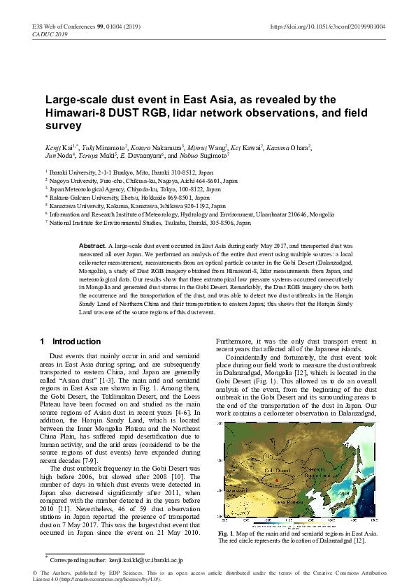 (PDF) Large-scale dust event in East Asia, as revealed by the Himawari ...