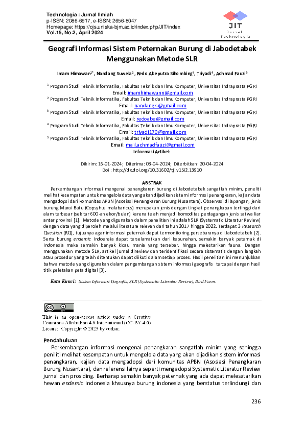 (PDF) Geografi Informasi Sistem Peternakan Burung di Jabodetabek ...