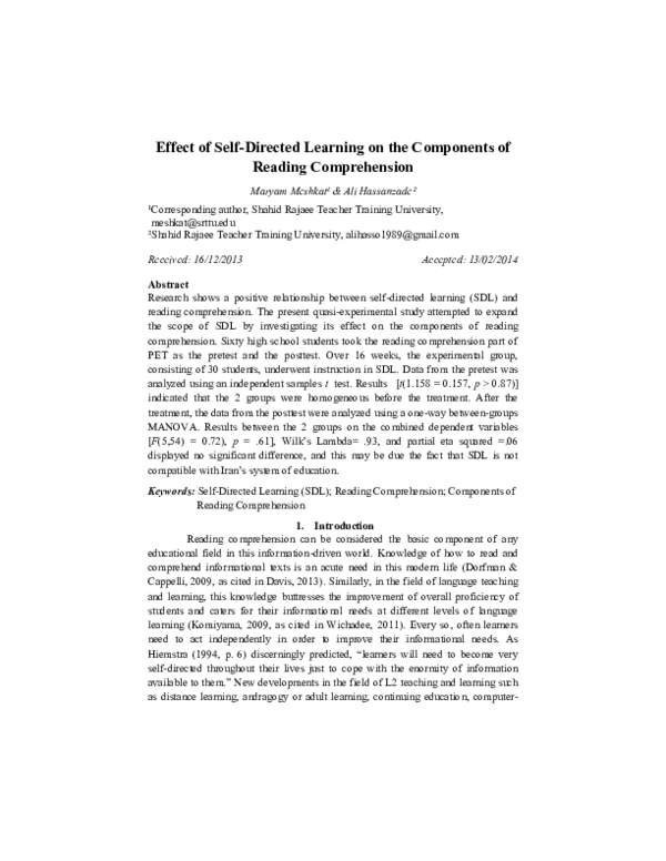 (PDF) Effect of Self-Directed Learning on the Components of Reading ...