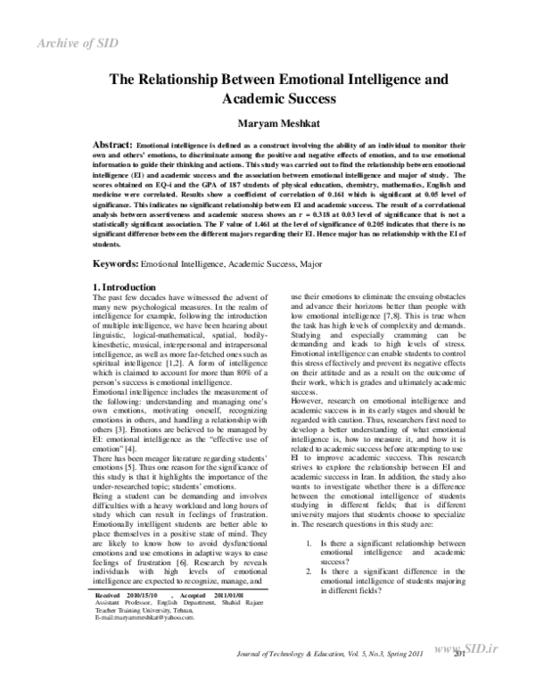 (PDF) The Relationship Between Emotional Intelligence and Academic Success