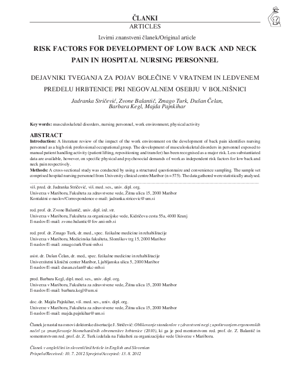 (PDF) Risk factoRs foR development of low back and neck pain in ...