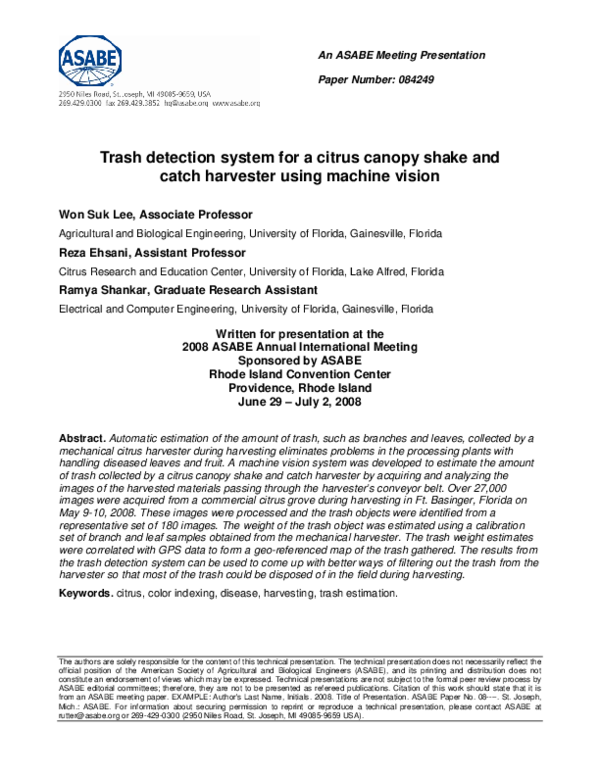 (PDF) Trash detection system for a citrus canopy shake and catch ...