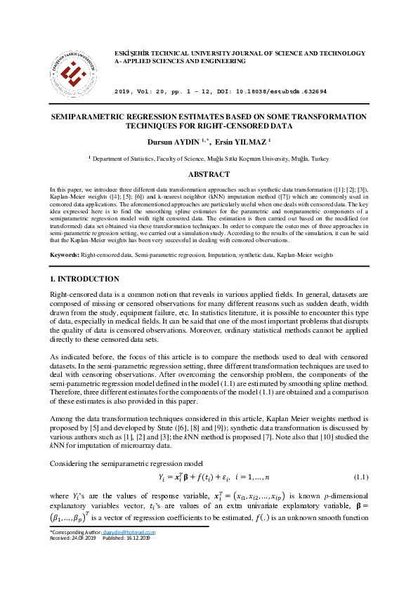 Pdf Semiparametric Regression Estimates Based On Some Transformation Techniques For Right