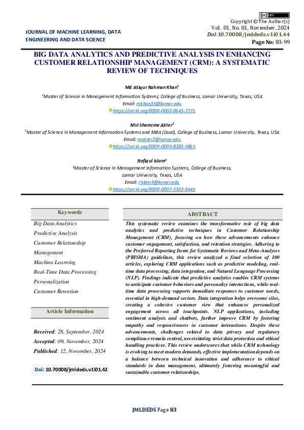 (PDF) BIG DATA ANALYTICS AND PREDICTIVE ANALYSIS IN ENHANCING CUSTOMER RELATIONSHIP MANAGEMENT ...