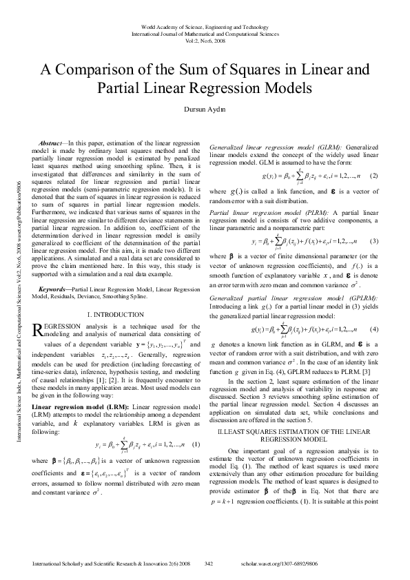 (PDF) A Comparison of the Sum of Squares in Linear and Partial Linear Regression Models