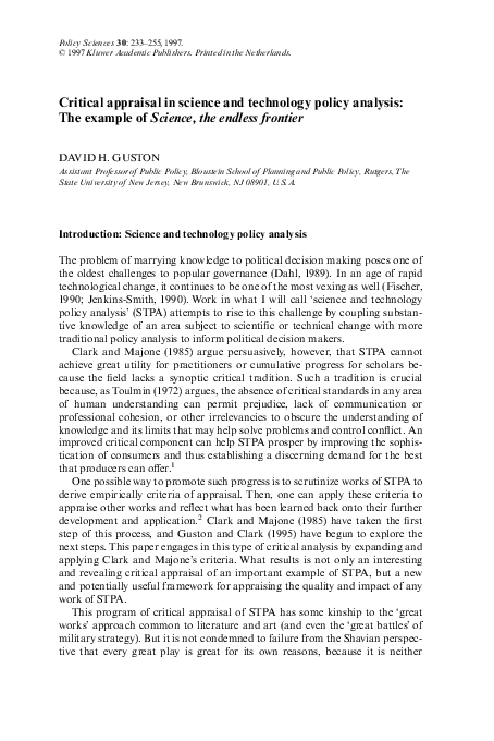 (PDF) Critical appraisal in science and technology policy analysis: The ...