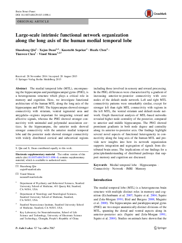 (PDF) Large-scale intrinsic functional network organization along the ...