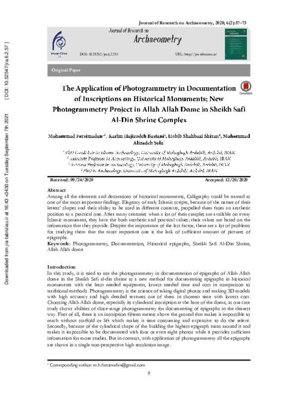 (PDF) The application of photogrammetry in documentation of ...