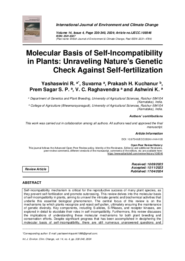 (PDF) Molecular Basis of Self-Incompatibility in Plants: Unraveling ...