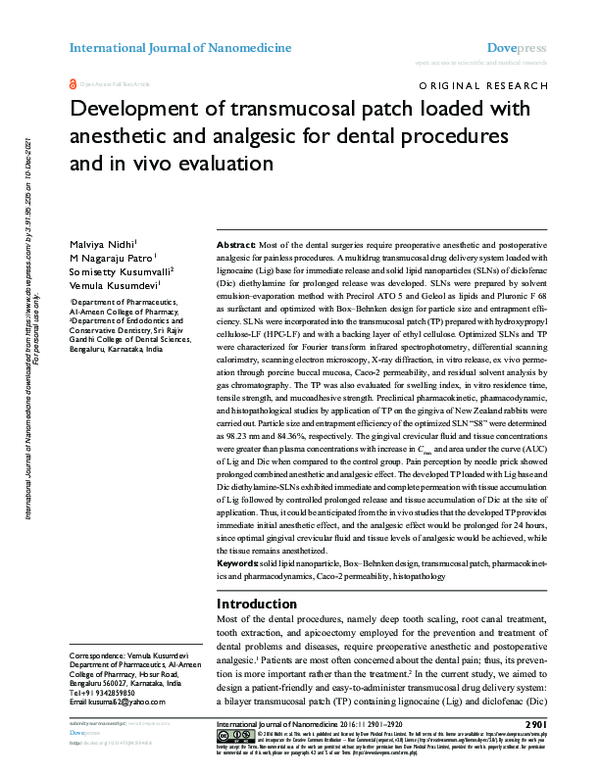 (PDF) Development of transmucosal patch loaded with anesthetic and ...