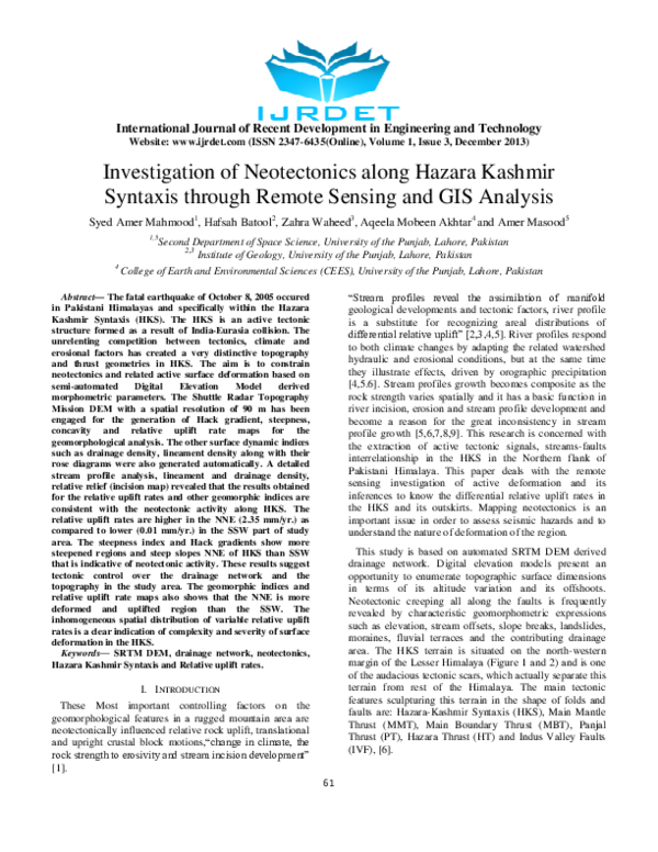 (PDF) Investigation of Neotectonics along Hazara Kashmir Syntaxis ...
