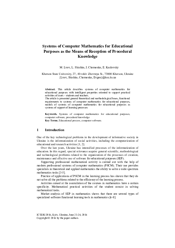 (PDF) Systems of Computer Mathematics for Educational Purposes as the ...