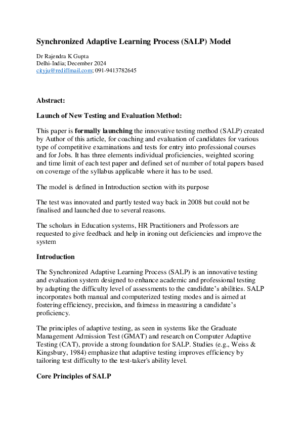 (PDF) Synchronized Adaptive Learning Process (SALP) Model