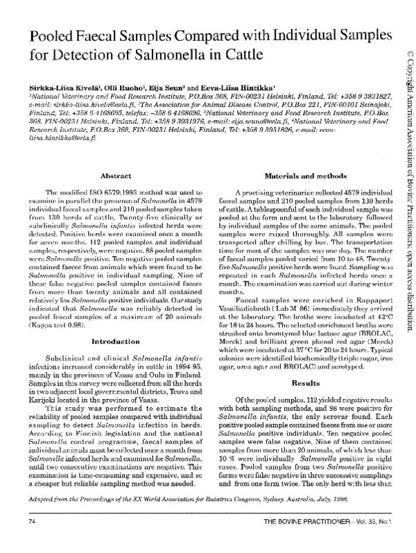 (PDF) Pooled faecal samples compared with individual samples for ...