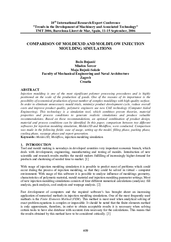 (PDF) Comparison of Moldex3D and Moldflow Injection Moulding Simulation