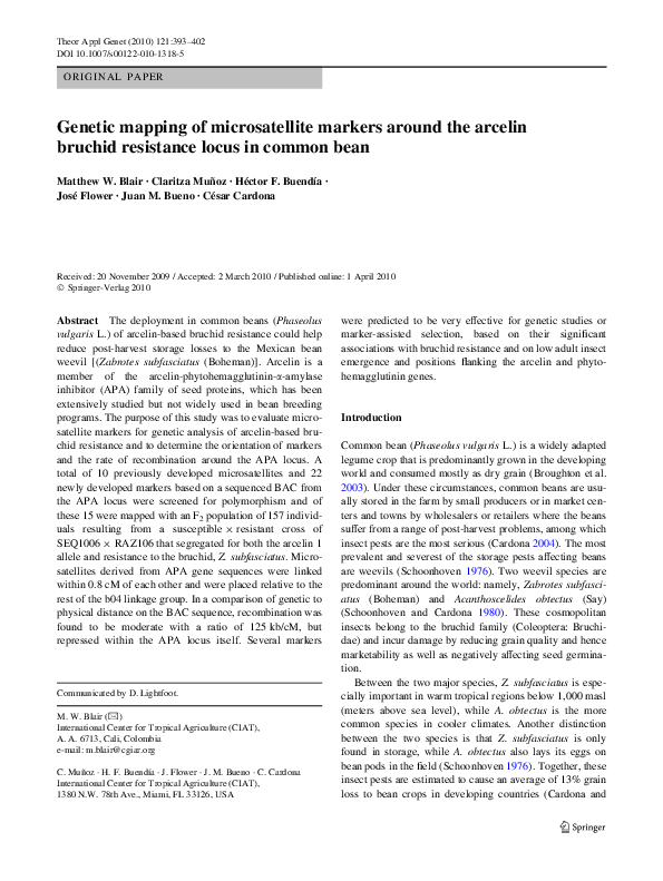 (PDF) Genetic mapping of microsatellite markers around the arcelin ...