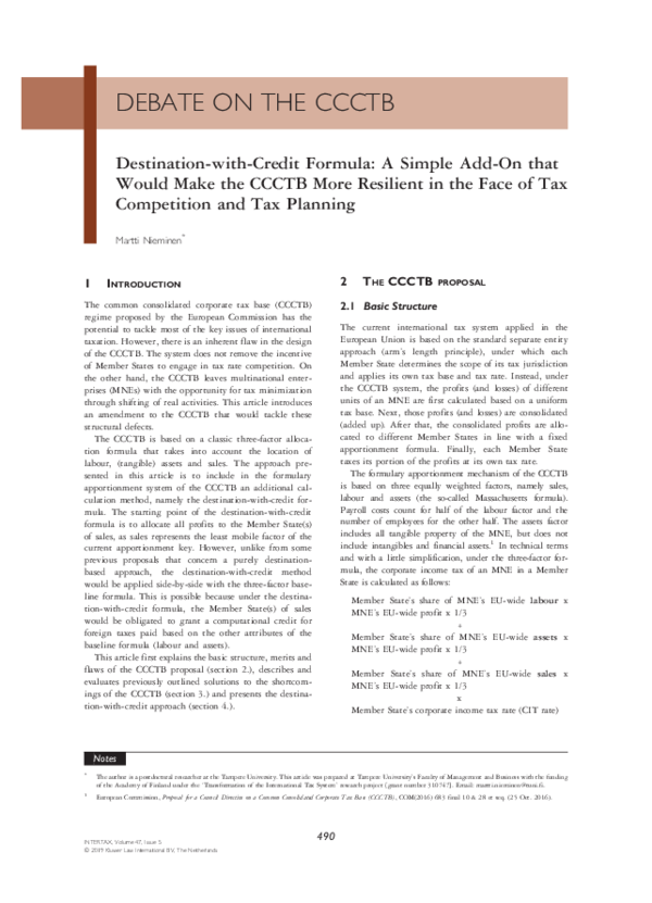 (PDF) Destination-with-Credit Formula : A simple add-on that would make ...