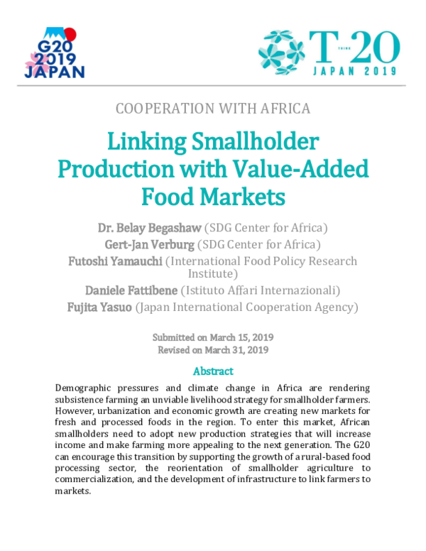 (PDF) Linking Smallholder Production with Value-Added Food Markets
