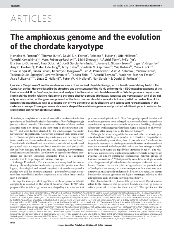 (PDF) The amphioxus genome and the evolution of the chordate karyotype ...