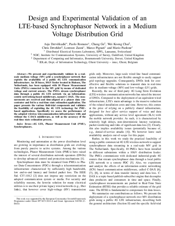 (PDF) Design and Experimental Validation of an LTE-Based Synchrophasor ...