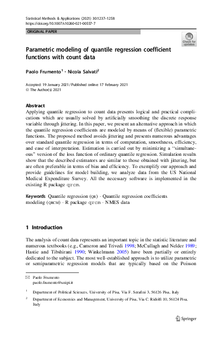 (PDF) Parametric modeling of quantile regression coefficient functions with count data