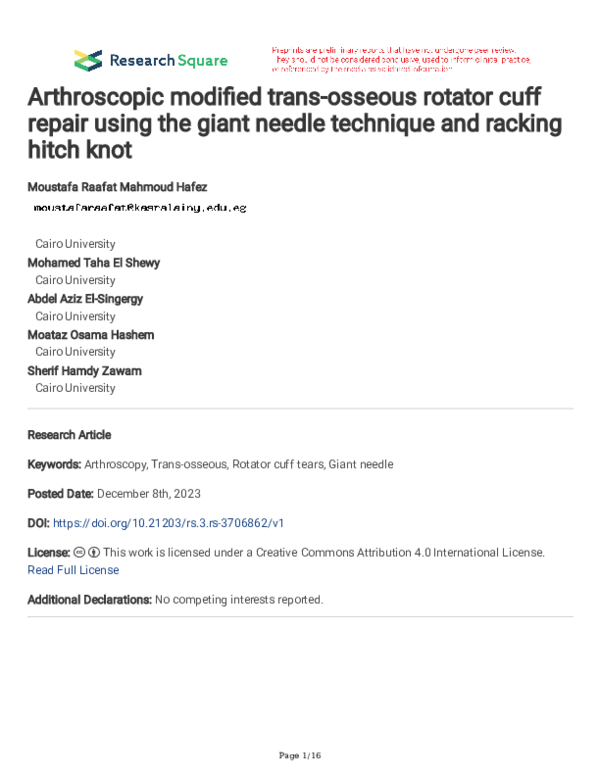 (PDF) Arthroscopic modified trans-osseous rotator cuff repair using the ...