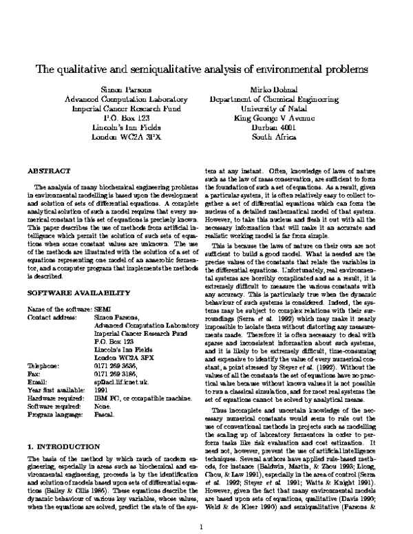 (PDF) The qualitative and semiqualitative analysis of environmental ...