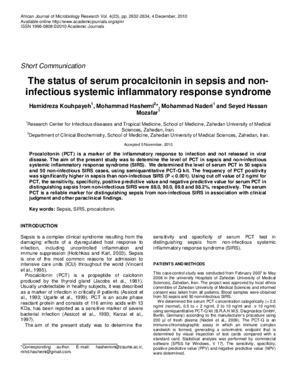 (PDF) The status of serum procalcitonin in sepsis and non- infectious ...
