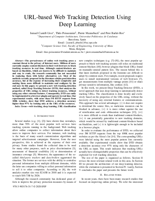 (PDF) URL-based Web Tracking Detection Using Deep Learning