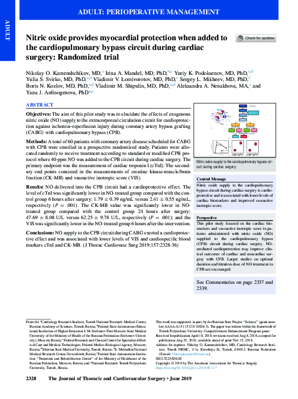 (PDF) Nitric oxide provides myocardial protection when added to the ...
