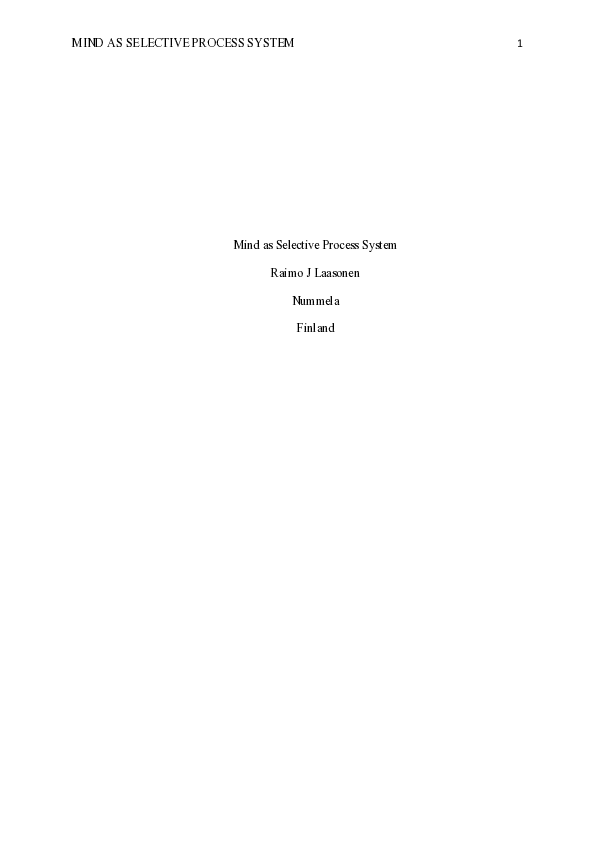 (PDF) Mind as Selective Process System