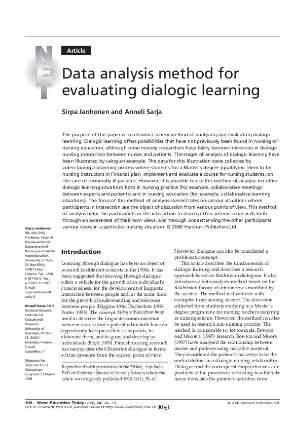 (PDF) Data analysis method for evaluating dialogic learning
