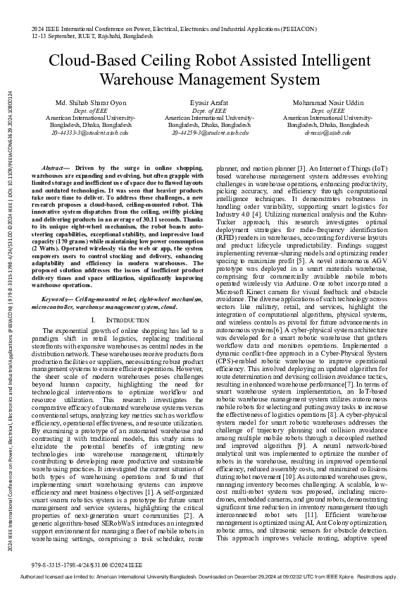 (PDF) Cloud-Based Ceiling Robot Assisted Intelligent Warehouse Management System