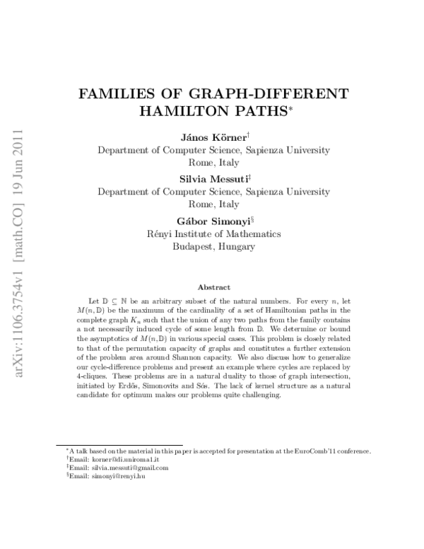 (PDF) Families of graph-different Hamilton paths | Gábor Simonyi ...