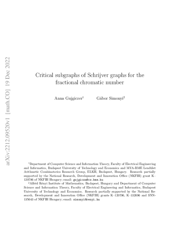 (PDF) Critical subgraphs of Schrijver graphs for the fractional ...