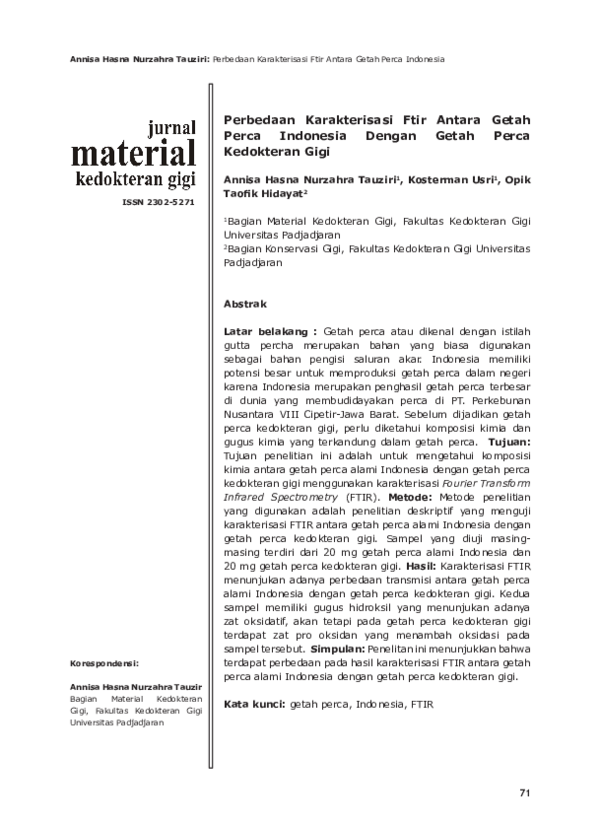 (PDF) Perbedaan Karakterisasi Ftir Antara Getah Perca Indonesia Dengan ... (PDF) Perbedaan Karakterisasi Ftir Antara Getah Perca Indonesia Dengan ...