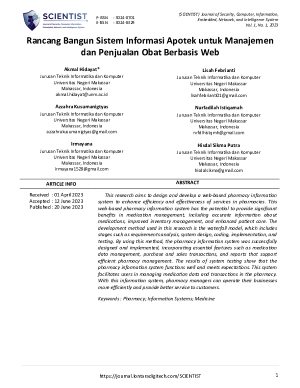 (PDF) Rancang Bangun Sistem Informasi Apotek Manajemen dan Penjualan ...