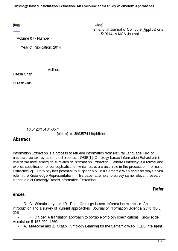 (PDF) Ontology-based Information Extraction: An Overview and a Study of different Approaches