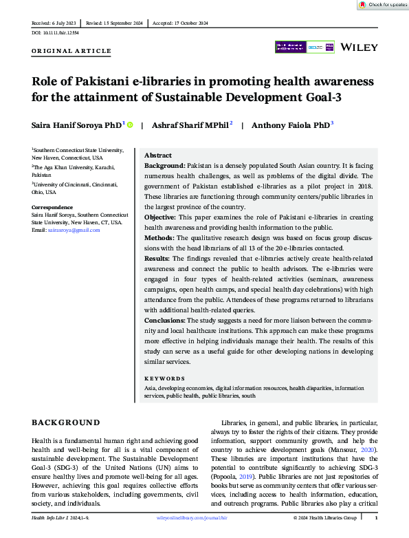 (PDF) Role of Pakistani e-libraries in promoting health awareness for ...