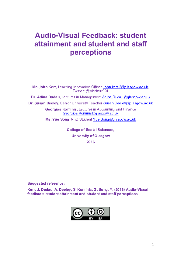 (PDF) Audio-Visual Feedback: Student Attainment and Student and Staff Perceptions