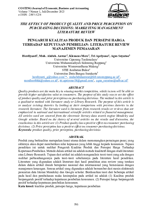 (PDF) Pengaruh Kualitas Produk dan Persepsi Harga Terhadap Keputusan Pembelian: Literature ...
